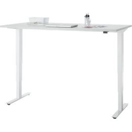 Schreibtisch, elektrisch h&ouml;henverstellbar, T-Fu&szlig; ohne Traverse, B 1600 x T 800 x H 605&ndash;1265 mm, lichtgrau/wei&szlig;