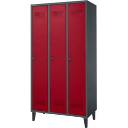 Sch&auml;fer Shop Sch&auml;fer Shop Genius Kleiderspind mit F&uuml;&szlig;en, 3 Abteile, 300 mm Abteilbreite, Sicherheitsdrehriegelverschluss, anthrazit/rubinrot