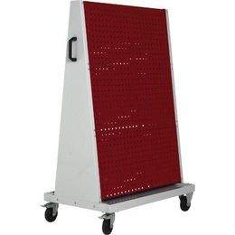 Bott mobiles Lochplatten-System Perfo Rack Plus, 6 Lochplatten, Bodenwanne, Schiebegriff, B 1000 x T 650 x H 1600 mm, Stahl, lichtgrau RAL 7035/purpurrot RAL 3004