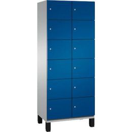 C+P Schlie&szlig;fachschrank Cambio, 2 Abteile, 12 F&auml;cher, auf F&uuml;&szlig;en, B 800 x T 525 x H 1980 mm, wei&szlig;aluminium/enzianblau