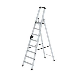 Munk Stufen-Stehleiter, Aluminium, einseitig begehbar, geriffelte Stufen, bis 150 kg, nivello&reg; Leiterschuhe, 8 Stufen