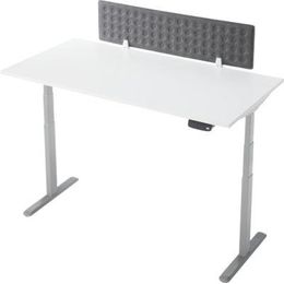 Schreibtisch, Rechteck, elektrisch h&ouml;henverstellbar, T-Fu&szlig;, B 1600 x T 800 x H 620-1280 mm, inkl. Memory Master + Tischtrennwand, wei&szlig;/silber