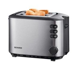 Severin Automatik-Toaster, 850 W, w&auml;rmeisolierendes Edelstahlgeh&auml;use, Brotscheibenzentrierung, Br&ouml;tchen-R&ouml;staufsatz, Defrost-/Aufw&auml;rmfunktion, Silber/Schwarz