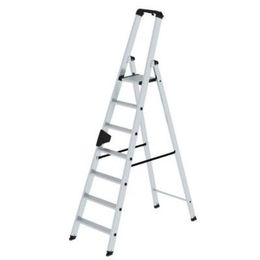 Munk Stufen-Stehleiter, Aluminium, einseitig begehbar, geriffelte Stufen, bis 150 kg, nivello&reg; Leiterschuhe, 7 Stufen