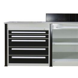 SCHULTE LAGERTECHNIK Schubladenblock f&uuml;r erweiterbares Thekensystem MULTIplus, 5 Sch&uuml;be, Blende, B 1000 x T 500 x H 900 mm, Stahl, lichtgrau/tiefschwarz