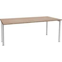 Sch&auml;fer Shop Sch&auml;fer Shop Genius Schreibtisch MODENA FLEX, Breite 1800 mm, einseitig verk&uuml;rzt, Eiche/wei&szlig;aluminium