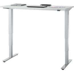 Schreibtisch, elektrisch h&ouml;henverstellbar, T-Fu&szlig; ohne Traverse, B 1300 x T 650 x H 605-1265 mm, lichtgrau/silber