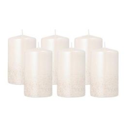Stumpenkerze Papstar Safe Candle, bis zu 36 h, selbstl&ouml;schend, &Oslash; 60 x H 100 mm, Paraffin, perlmuttwei&szlig;, 6 St&uuml;ck