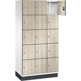 C+P Schlie&szlig;fachschrank Cambio, 3 Abteile, 15 F&auml;cher, mit Sockel, B 900 x T 525 x H 1980 mm, verkehrswei&szlig;/Sen Esche-Dekor