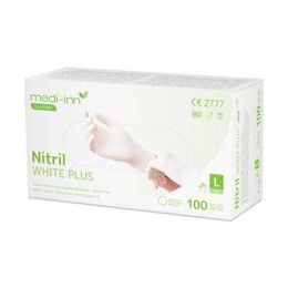 Papstar Einmalhandschuhe Medi-Inn&reg; PS Nitril White Plus, f&uuml;r links/rechts, puderfrei, nicht steril, allergikergeeignet, Gr&ouml;&szlig;e L, Nitril, wei&szlig;, 100 St&uuml;ck