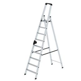 Munk Stufen-Stehleiter, Aluminium, einseitig begehbar, geriffelte Stufen, bis 150 kg, nivello&reg; Leiterschuhe, 9 Stufen
