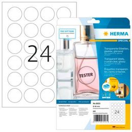 Herma 8023 Folienetiketten, transparent, glasklar, A4, &Oslash; 40 mm, wetterfest, permanent, 600 Etiketten/25 Blatt
