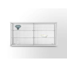 Wandvitrine BST, Brandschutzklasse B1, 6 F&auml;cher, abschlie&szlig;bare Schiebet&uuml;ren, B 2020 x T 300 x H 1020 mm, Aluminium/Glas/Metall, silber-wei&szlig;