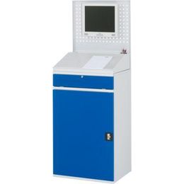 Rau Computerschrank 61, station&auml;r, separat nutzbares Tastatur-/Fl&uuml;gelt&uuml;rfach, bis 200 kg, B 650 x T 520 x H 1770 mm, Stahlblech, lichtgRau/enzianblau