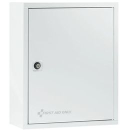 Erste-Hilfe-Schrank FIRST AID ONLY, ohne Inhalt, 2 F&auml;cher, abschlie&szlig;bar, Wandmontage, B 300 x T 370 x H 140 mm, Metall, wei&szlig;