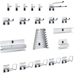 Bott Lochplatten-Zubeh&ouml;rsortiment Perfo, 20-teilig, 10 Haken/5 Werkzeugklemmen mit &Oslash; 16 mm /5 Werkzeughalter, Metall verzinkt, silber