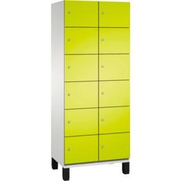 C+P Schlie&szlig;fachschrank Cambio, 2 Abteile, 12 F&auml;cher, auf F&uuml;&szlig;en, B 800 x T 525 x H 1980 mm, lichtgrau/clowngr&uuml;n