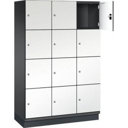 C+P Schlie&szlig;fachschrank Cambio, 3 Abteile, 12 F&auml;cher, mit Sockel, B 1200 x T 525 x H 1980 mm, schwarzgrau/wei&szlig;