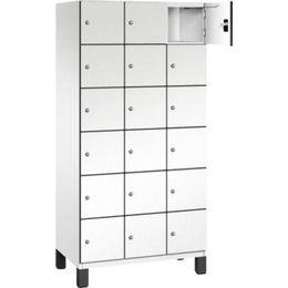 C+P Schlie&szlig;fachschrank Cambio, 3 Abteile, 18 F&auml;cher, auf F&uuml;&szlig;en, B 900 x T 525 x H 1980 mm, verkehrswei&szlig;/wei&szlig;