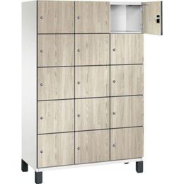 C+P Schlie&szlig;fachschrank Cambio, 3 Abteile, 15 F&auml;cher, auf F&uuml;&szlig;en, B 1200 x T 525 x H 1980 mm, verkehrswei&szlig;/Sen Esche-Dekor