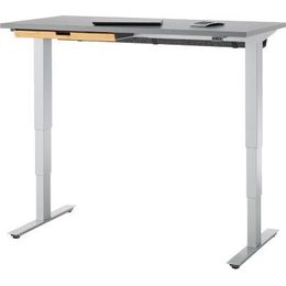 Schreibtisch mit Bambus-Zubeh&ouml;rschublade & Kabelkanal aus Recyclingfilz, elektrisch h&ouml;henverstellbar, B 1300 x T 650 x H 605&ndash;1265 mm, graphit/silber