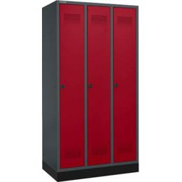 Sch&auml;fer Shop Sch&auml;fer Shop Genius Kleiderspind mit Sockel, 3 Abteile, 300 mm Abteilbreite, Sicherheitsdrehriegelverschluss, anthrazit/rubinrot