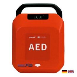 Defibrillator MEDX5 HeartSave YA, automatische Schockabgabe, Sprachausgabe DE/EN, Grafikanzeige, IP55, ohne HLW-Feedback-Sensor