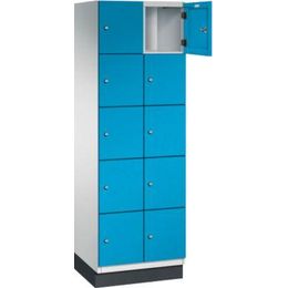 C+P Schlie&szlig;fachschrank Cambio, 2 Abteile, 10 F&auml;cher, mit Sockel, B 600 x T 525 x H 1980 mm, lichtgrau/lichtblau