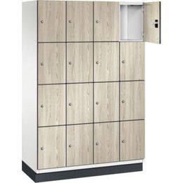 C+P Schlie&szlig;fachschrank Cambio, 4 Abteile, 16 F&auml;cher, mit Sockel, B 1200 x T 525 x H 1980 mm, verkehrswei&szlig;/Sen Esche‑Dekor