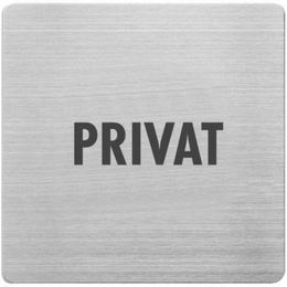 Alco Hinweisschild &bdquo;Privat&ldquo;, quadratisch, inkl. Selbstklebepad, L 90 x B 90 mm, Edelstahl geb&uuml;rstet, silber-schwarz