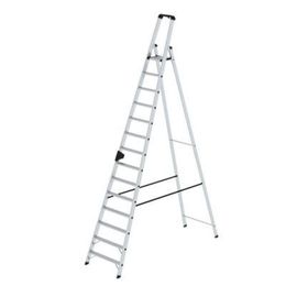 Munk Stufen-Stehleiter, Aluminium, einseitig begehbar, geriffelte Stufen, bis 150 kg, nivello&reg; Leiterschuhe, 14 Stufen