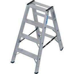 Krause STABILO Stufen-Doppelleiter 2x4, 225 kg, 80 mm D-Stufen, beidseitig begehbar, Alu-Gelenke, SafetyCap
