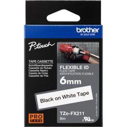 Brother Schriftbandkassette TZe-FX211, 6 mm breit, wei&szlig;/schwarz