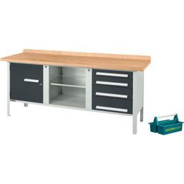 Sch&auml;fer Shop Sch&auml;fer Shop Select Kastenwerkbank PWi 200-1, Buche Multiplexplatte, bis 750 kg, B 2000 x T 700 x H 840 mm, lichtgrau/anthrazit + gratis Tragekasten Carry