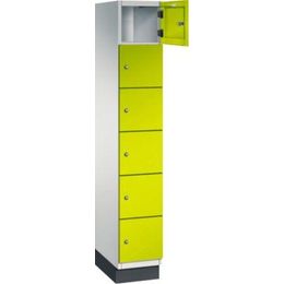C+P Schlie&szlig;fachschrank Cambio, 1 Abteil, 6 F&auml;cher, mit Sockel, B 300 x T 525 x H 1980 mm, lichtgrau/clowngr&uuml;n