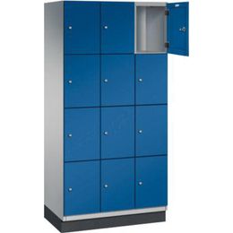 C+P Schlie&szlig;fachschrank Cambio, 3 Abteile, 12 F&auml;cher, mit Sockel, B 900 x T 525 x H 1980 mm, wei&szlig;aluminium/enzianblau
