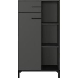 Regalschrank Monaco, 3 F&auml;cher, 2 Fachb&ouml;den, 1 Schublade, 1 T&uuml;r mit Griffen, B 640 x T 340 x H 1200 mm, Holz/Metall, graphit/schwarz