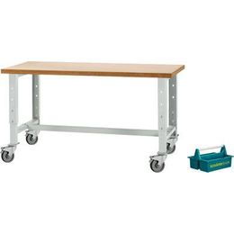 Sch&auml;fer Shop Sch&auml;fer Shop Select Werkbank, fahrbar, h&ouml;henverstellbar, B 1500 x T 700 x H 676-888 mm, lichtgrau RAL 7035 + gratis Tragekasten Carry