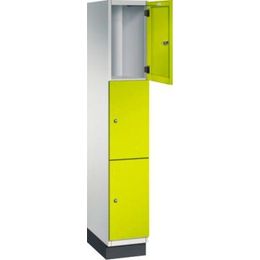 C+P Schlie&szlig;fachschrank Cambio, 1 Abteil, 3 F&auml;cher, mit Sockel, B 300 x T 525 x H 1980 mm, lichtgrau/clowngr&uuml;n