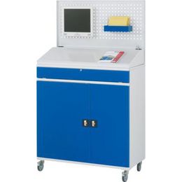 Rau Computerschrank 61T, mobil, separat nutzbares Tastatur-/Fl&uuml;gelt&uuml;rfach, bis 200 kg, B 1100 x T 520 x H 1895 mm, Stahlblech, lichtgRau/enzianblau