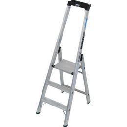 Krause STABILO Stehleiter 3 Stufen, 225 kg, rutschhemmende Alu-Plattform, 80 mm D-Stufen, Sicherheitsb&uuml;gel, Werkzeugablage