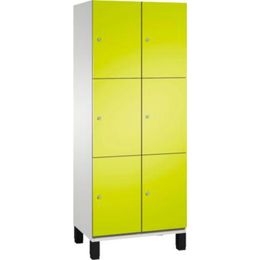 C+P Schlie&szlig;fachschrank Cambio, 2 Abteile, 6 F&auml;cher, auf F&uuml;&szlig;en, B 800 x T 525 x H 1980 mm, lichtgrau/clowngr&uuml;n