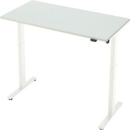 Schreibtisch, elektrisch h&ouml;henverstellbar, Rechteck, T-Fu&szlig;, B 1300 x T 650 x H 720-1200 mm, lichtgrau/wei&szlig;