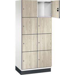 C+P Schlie&szlig;fachschrank Cambio, 2 Abteile, 8 F&auml;cher, mit Sockel, B 800 x T 525 x H 1980 mm, verkehrswei&szlig;/Sen Esche‑Dekor