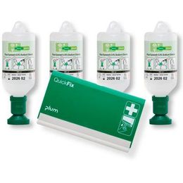 Plum Starterset Augen-Sp&uuml;lung 4&times;500 ml 0,9 % + QuickFix Spender leer, EN 15154-4, Haltbarkeit 3,5 Jahre