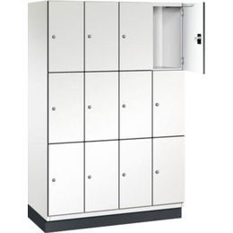 C+P Schlie&szlig;fachschrank Cambio, 4 Abteile, 12 F&auml;cher, mit Sockel, B 1200 x T 525 x H 1980 mm, verkehrswei&szlig;/wei&szlig;