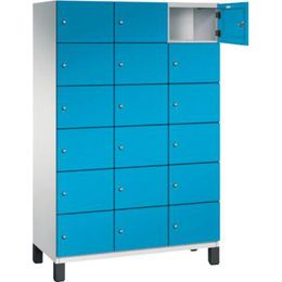C+P Schlie&szlig;fachschrank Cambio, 3 Abteile, 18 F&auml;cher, auf F&uuml;&szlig;en, B 1200 x T 525 x H 1980 mm, lichtgrau/lichtblau