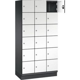 C+P Schlie&szlig;fachschrank Cambio, 3 Abteile, 18 F&auml;cher, mit Sockel, B 900 x T 525 x H 1980 mm, schwarzgrau/wei&szlig;