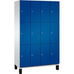 C+P Schlie&szlig;fachschrank Cambio, 4 Abteile, 12 F&auml;cher, auf F&uuml;&szlig;en, B 1200 x T 525 x H 1980 mm, lichtgrau/enzianblau