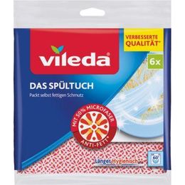 Sp&uuml;ltuch Vileda&reg;, 1-lagig, mit 30 % Microfaser, L 340 x B 340 mm, Polyester/Viskose, rot-wei&szlig;, 6 St&uuml;ck